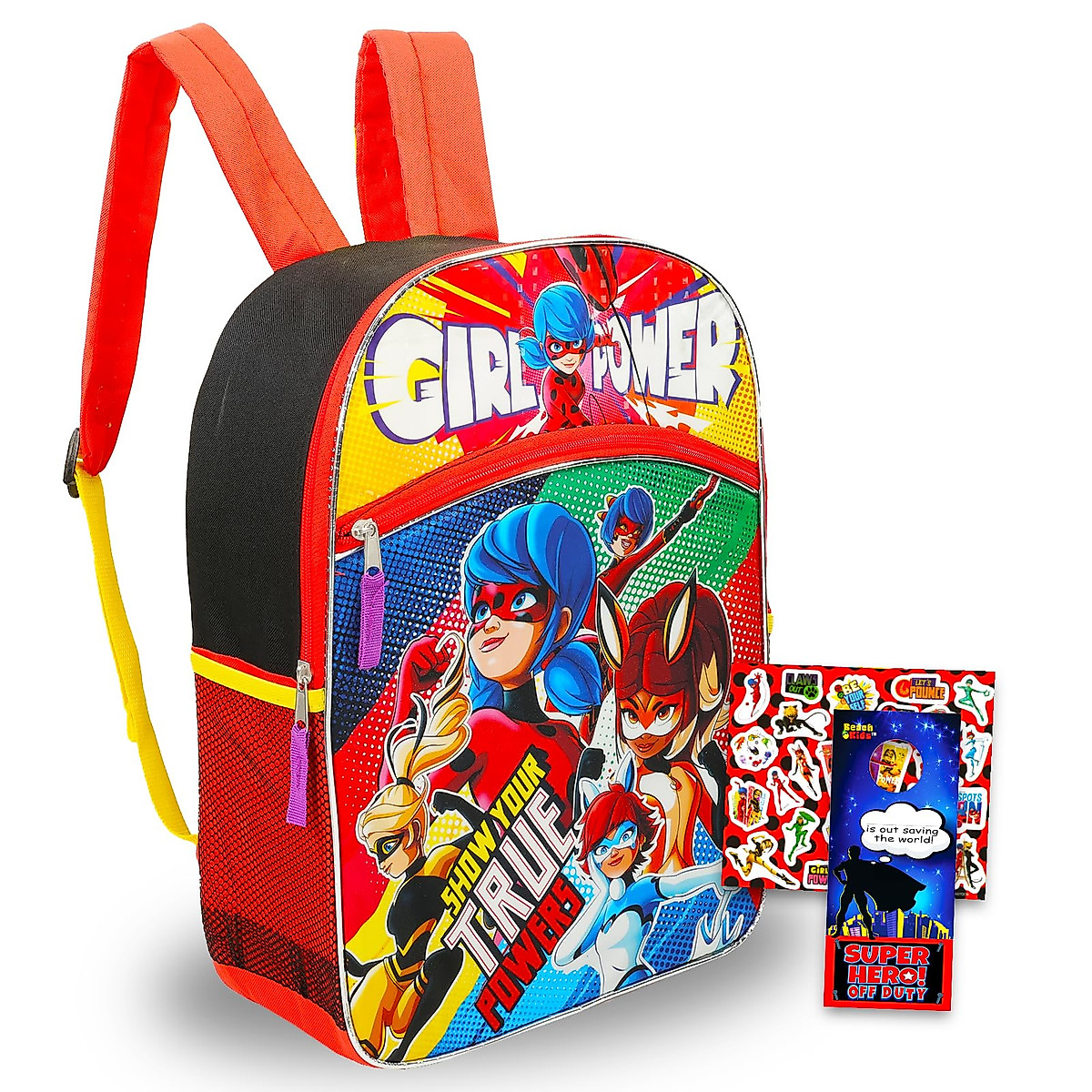 Miraculous Ladybug Backpack Set - Bundle with 16" Miraculous Ladybug Backpack with Superhero Stickers and More (Miraculous Ladybug School Supplies)