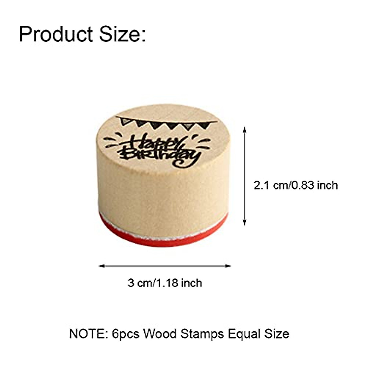 JZTang 6 Pcs Wooden Stamps Set Round Wooden Rubber Stamps for Card Making Happy Birthday Pattern Rubber Stamp for DIY Craft Card and Scrapbooking (Happy Birthday Stamps)