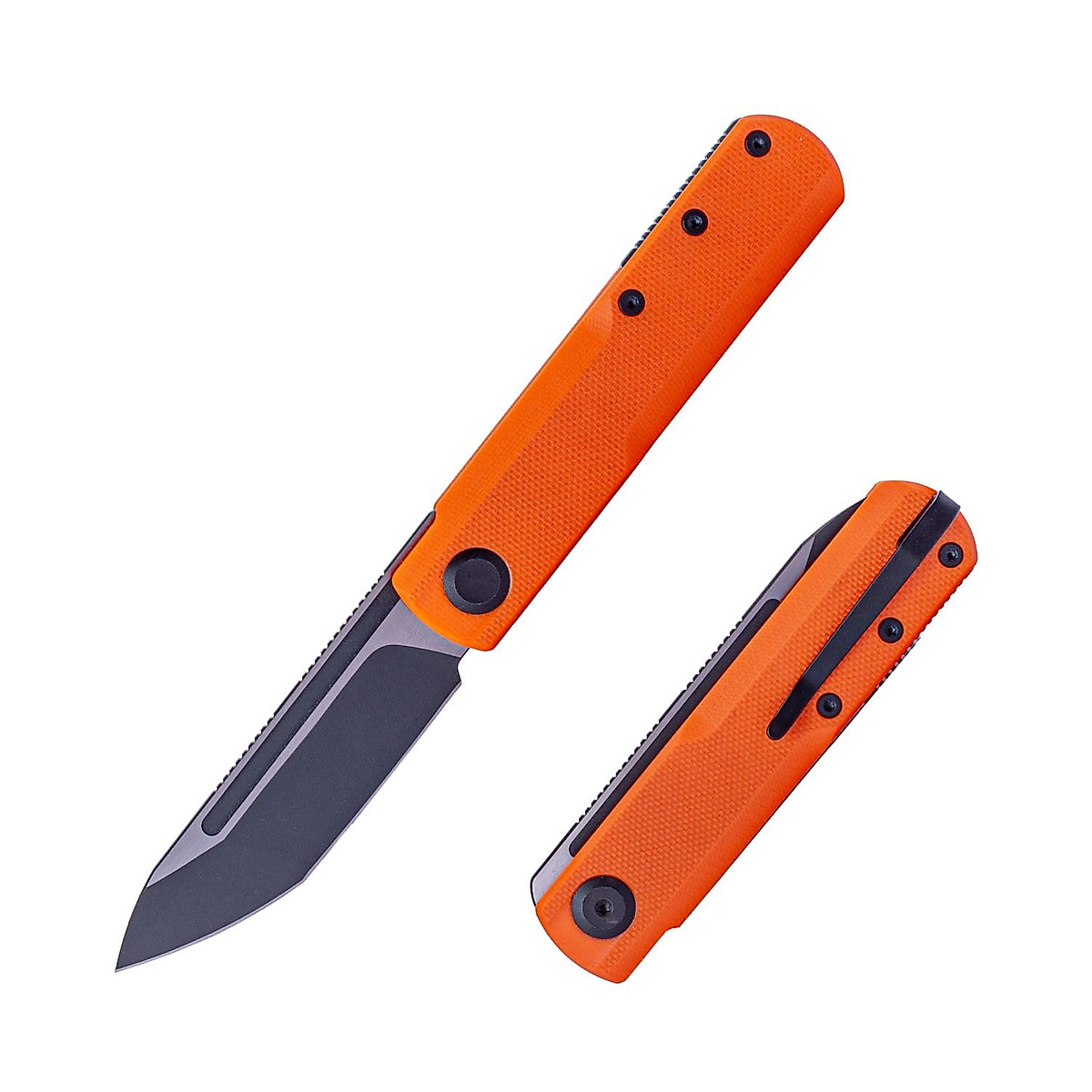 Real Steel Knives G-Tanto Slipjoint Folding Knife 2.64" Nitro-V Black Two-Tone Finish Tanto Blade-Orange G10 Handle, Designed by Ostap Hel, Perfect for Camping, Hiking, Daily Cutting Tasks