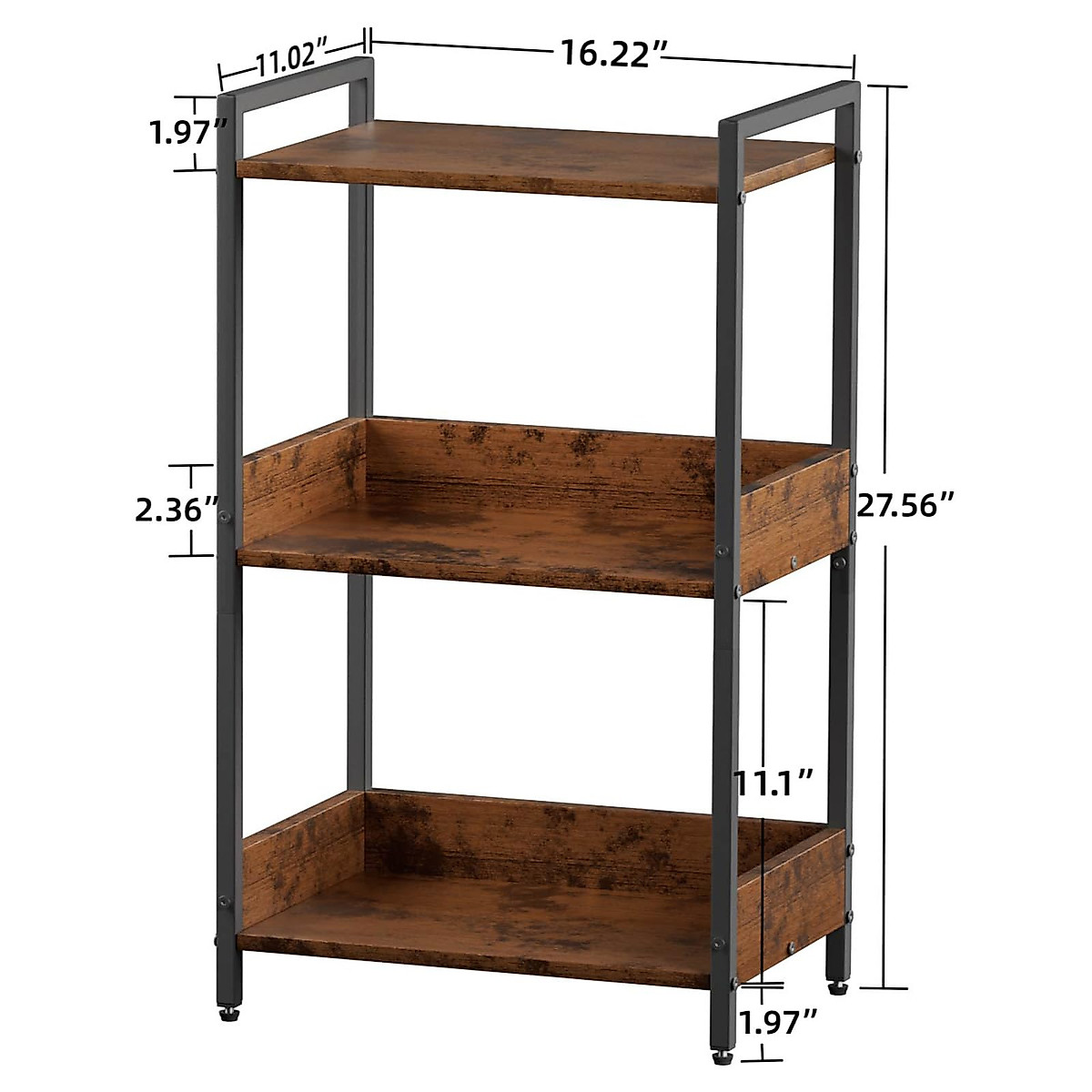YSVCO Bookshelf, 3 Tier Industrial Small Book Shelf, Small Storage Bookcase with Organizer, Freestanding Open Shelf for Small Spaces, Bedroom, Living Room, Retro Brown BS70FB