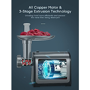 Electric Meat Grinder, Sausage Stuffer with 3 Sausage Tubes, 2 Blades, 3 Plates, 2000W Max, Meat Grinder Heavy Duty for Home Kitchen Use, Stainless Steel (Black)