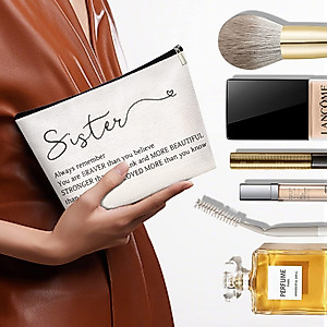 LISEVO Sister Choice Makeup Organizer Bag, Inspirational Handmade Idea Presents for Women, You Are Braver Than You Think, Sis Best Friends Birthday Women's Day Bridesmaid Party Cosmetic Toiletry Bag