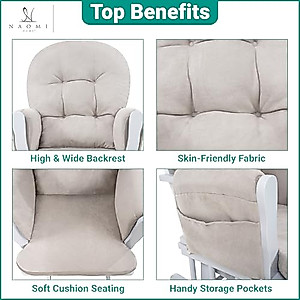 Brisbane Nursery Glider & Ottoman Sets, Glider Recliner Nursery Rocking Chair, Nursery Glider Rocker with Ottoman, Reclining Gliders & Chairs for Breastfeeding, Maternity, Napping - Light Gray