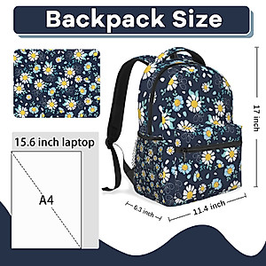 Junong 17 Inch Daisy Backpack for Women Fashion Laptop Flower Backpack Cute Travel Bag Women College Floral Backpack (Navy Blue)