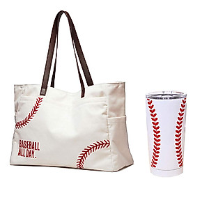 JIU HONG CHAO Baseball Mom Tote Handbag & 20OZ Tumbler Mugs Packages Baseball Embroidery Sports Mom Bag Baseball Themed Gifts for Women Baseball Coaches Lover