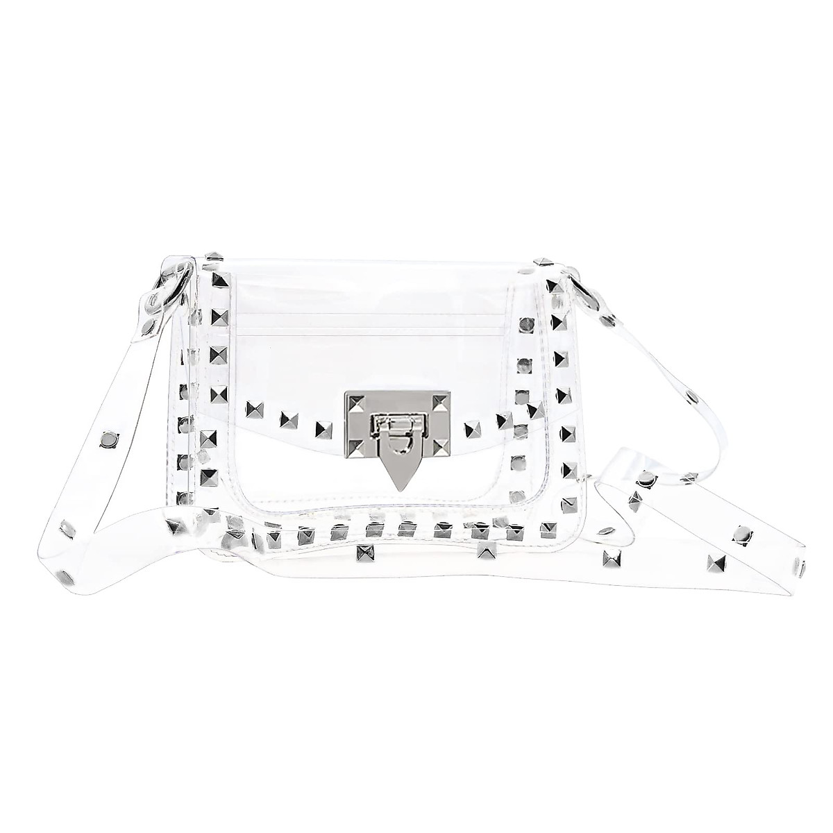 NEW RUICHENG Clear Purse for Women, Clear Crossbody Bag, handbag, shoulder bag with silver chain strap PGA stadium certification bag(silver)