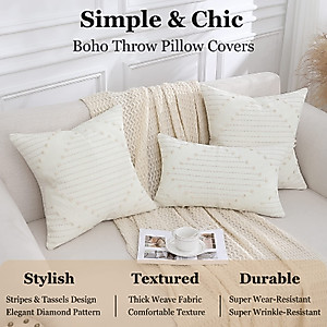 Mecatny Boho Throw Pillow Covers Beige and Cream White Pillow Covers 12X20 Set of 2 Farmhouse Lumbar Pillow Covers for Couch Sofa Living Room