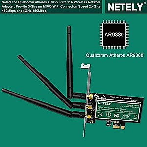 NETELY Wireless Dual Band 900Mbps PCI Express (PCIE) WiFi Adapter for Windows 7, 8.x, 10, 11 32/64bit and Linux Desktop PCs, PCIE WiFi Card, Qualcomm Atheros AR938X Wireless Network Adapter (NET-N900)