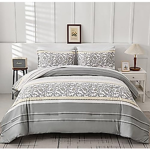 Grey Comforter Set King，7 Pieces Bed in a Bag Paisley Comforter for All Season Soft Microfiber Boho Bedding Set-1 Comforter, 1 Flat Sheet, 1 Fitted Sheet, 2 Pillow Shams,2 Pillowcases