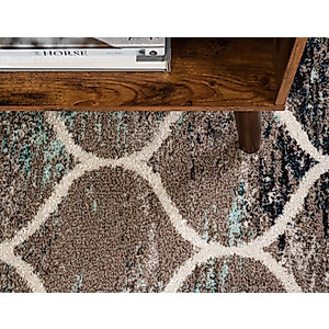 Unique Loom Trellis Frieze Collection Area Rug - Rounded (8' x 10', Blue Multi/ Ivory)