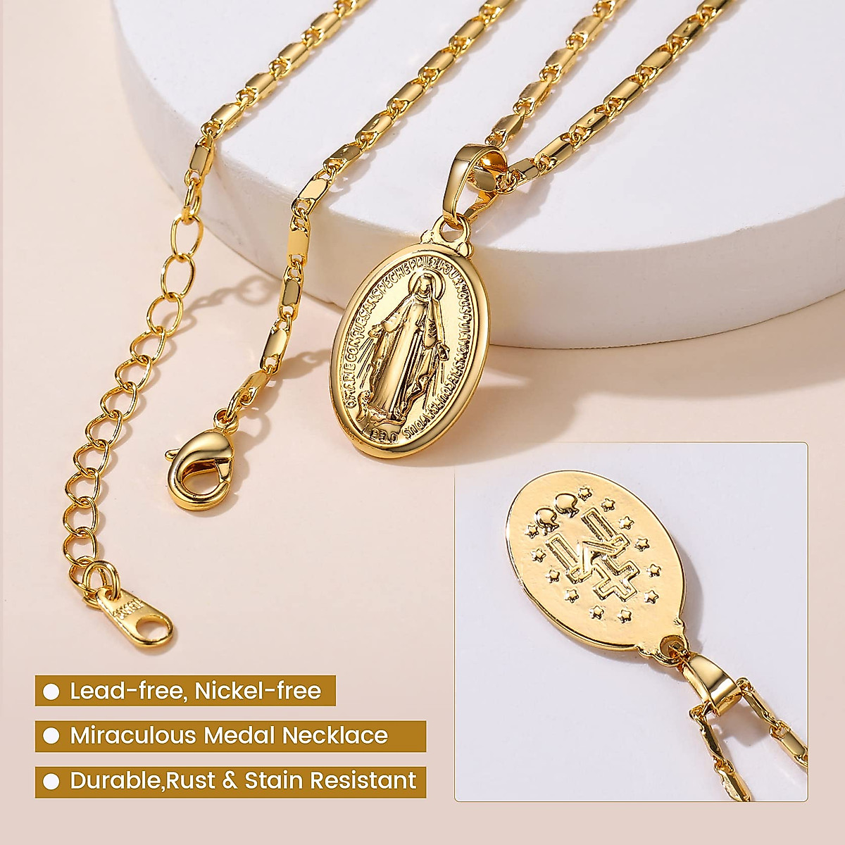 GOLDCHIC JEWELRY Gold Blessed Our Lady Of Guadalupe Pendant Necklace for Women, 18k Gold Plated Mary Medallion Necklace, Medal Necklace For Women Men-With Gift Box