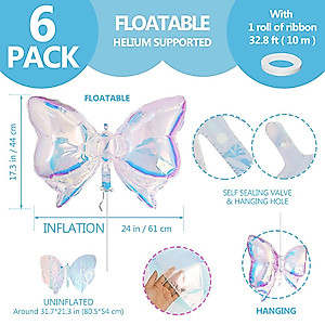 Deermon Iridescent Crystal Jumbo Girl Bowtie Balloons, Transparent Rainbow Lovely Mouse Party Bowknot Foil Balloons For Bridal Shower Birthday Wedding Gender Reveal Party Baby Shower Decoration