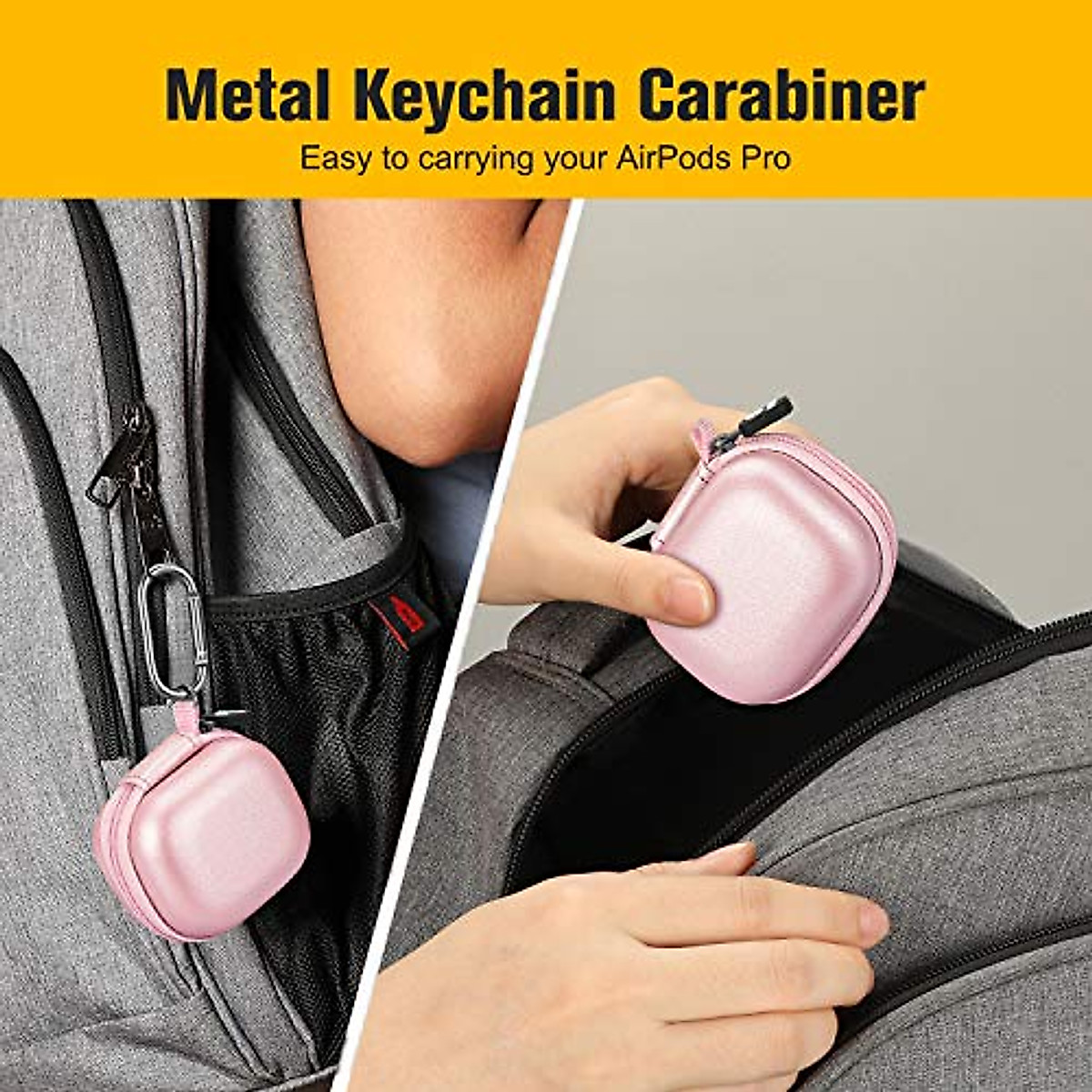 Fintie Case for AirPods Pro 2 (2022) / AirPods 3 (2021) / AirPods Pro (2019) / Jabra Elite 75t, Hard EVA Shockproof Portable Full Protective Cover Carrying Bag (Rose Gold)