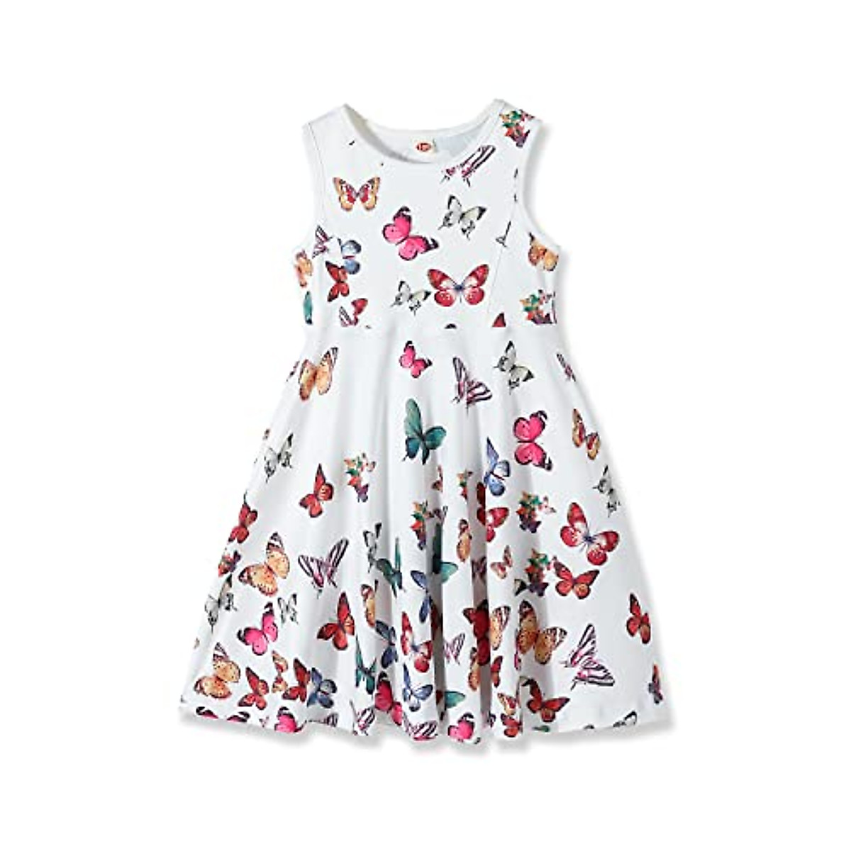Girls Summer Dresses Butterfly Sleeveless Dress Casual Swing Pocket Sundresses (White, Girls Dresses Size 6)