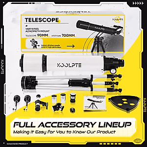 Telescope, 90mm Aperture 700mm - Vertisteel AZ Mounting Base, Highly Adjustable Telescopes, Ideal for Adults, Astronomers & Kids with Carrying Case, Wireless Remote, Phone Adapter (White)