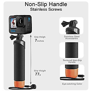 FitStill Waterproof Monopod Floating Hand Grip+Steel cored Safety Wrist Strap Rope for Go Pro Hero Session DJI Osmo and Other Action Cameras.Snorkeling Underwater Diving Selfie Pole Stick
