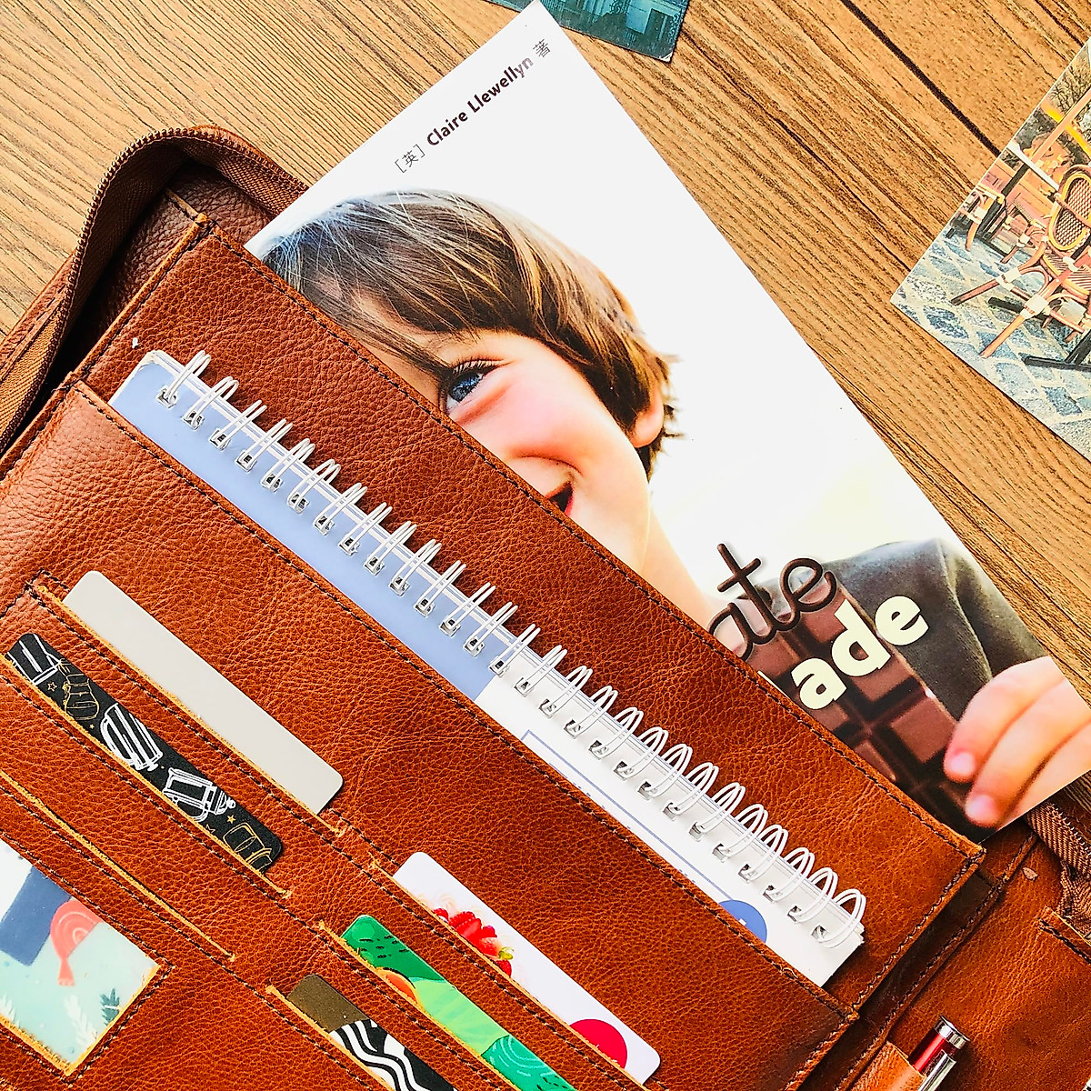 3 Ring Check Binder, Genuine Leather Check Book Portfolio for 3 Holes Checks or 9 Holes Checks, Fits 3-on-a-Page Business Checks, Check Book Binder 3 Ring for 11 1/4"x9", Oil Waxed Leather Brown