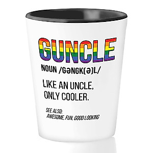 Bubble Hugs LGBTQ Shot Glass 1.5oz - Guncle Definition - LGBT Uncle LGBTQ Men's Pride Funny Gay Uncle Uncle Birthday Proud Ally Rainbow Love Equality Gay Lesbian
