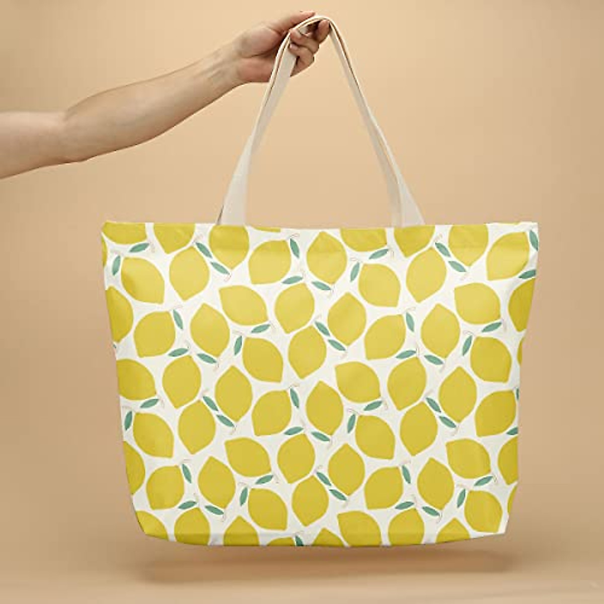 Tote Bag Makeup Bag Lemon Lemon Party Decorations Lemon Print Lemon Gifts Birthday Gift Ideas for Women Girls Best Friend Fruit Lovers Waterproof Tote Bag with Zipper Cosmetic Bag Set of 2