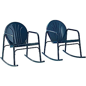 Crosley Furniture Griffith Retro Metal Outdoor Rocking Chairs, Set of 2, for Porch, Deck, Balcony, Backyard, Navy Gloss