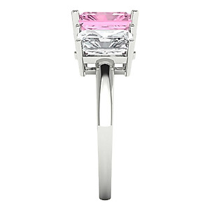 Clara Pucci 4.0 ct Emerald Cut 3 Stone Solitaire Pink Simulated Diamond Engagement Promise Anniversary Bridal Ring 18K White Gold 8.75