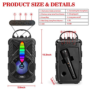 Bluetooth Speaker, IPX5 Waterproof Speaker with HD Sound, RGB Multi-Colors Rhythm Lights, Up to 8H Playtime, TWS Pairing, Portable Wireless Speakers for Home, Outdoor,（Comes with a Microphone）