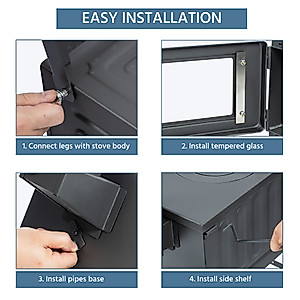 PMNY Wood Burning Stove, Hot Tent Stove Kit with Chimney Pipes, Side Racks and View Window, Multipurpose Camping Stove for Tent, Shelter, Heating and Cooking