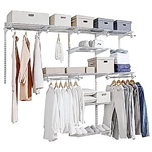 Homde Closet Organizer System Wall Mounted, 4-8 Ft Adjustable and Expandable Metal Wire Shelving Closet Kit, Custom DIY Wardrobe Closet Storage System with Shelf, Clothes Hanging Rods