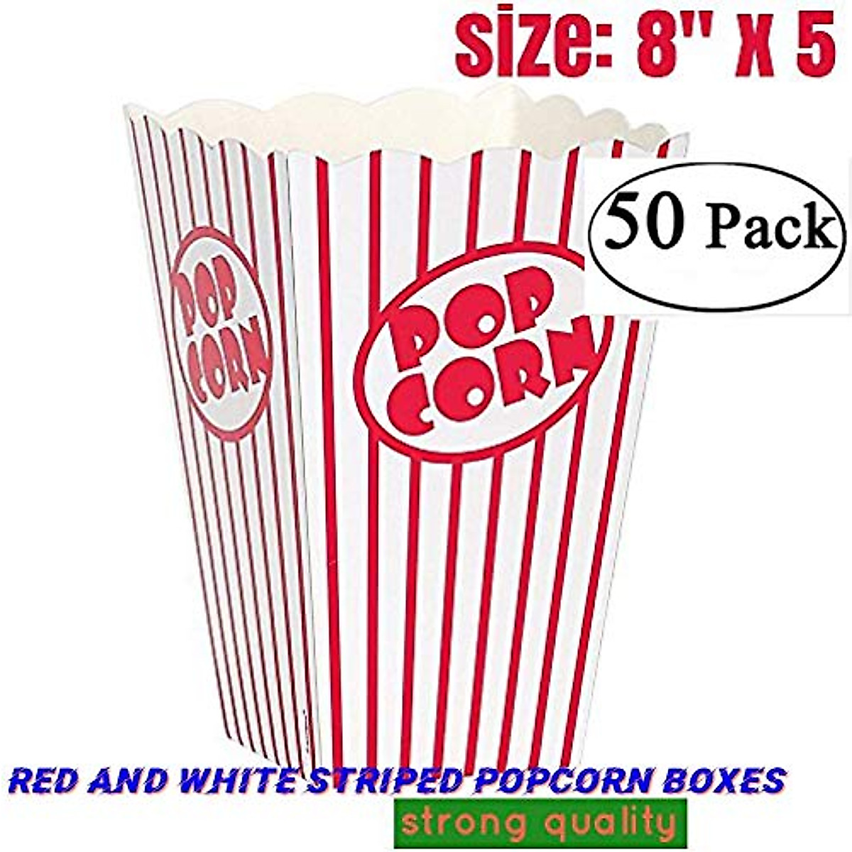 Large Red and White Popcorn Boxes for Parties - 50 Pack