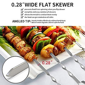 Kabob Skewers, 17" Metal Kebab Skewers Flat Long Stainless Steel Wide Reusable BBQ Barbecue Shish Kabob Sticks Skewers for Grilling Meat Shrimp Chicken Vegetable, 12 Pack Including Bonus 14" Skewers