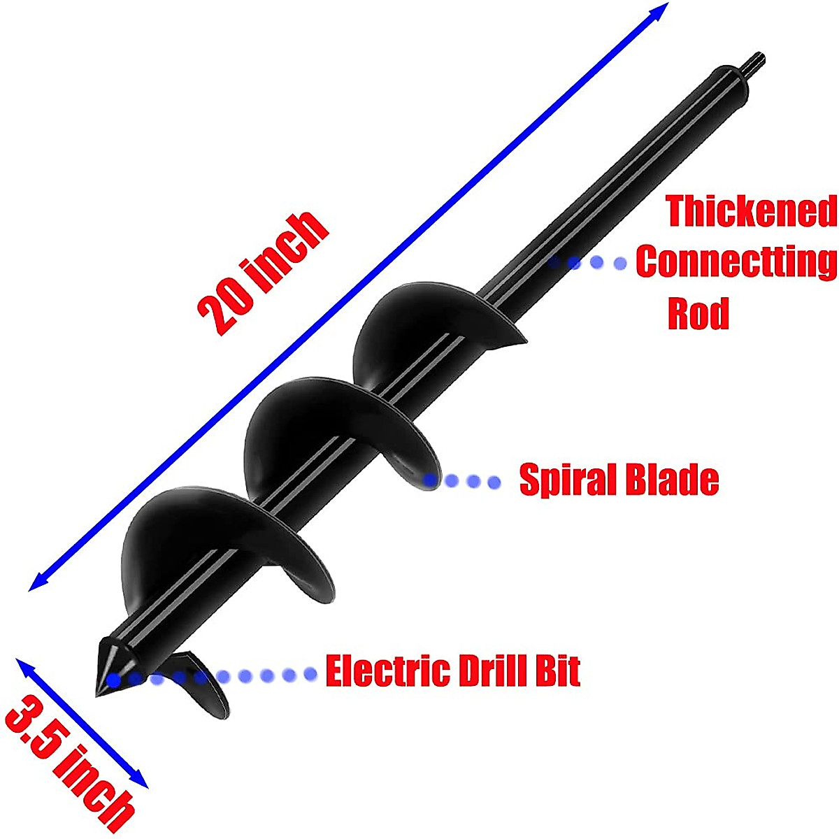Gezhesiwei Auger Drill Bit Garden Auger Spiral Drill Bit Non Slip Earth Drill Auger for 38” Hex Drive Drill (3.5”X20”Black)