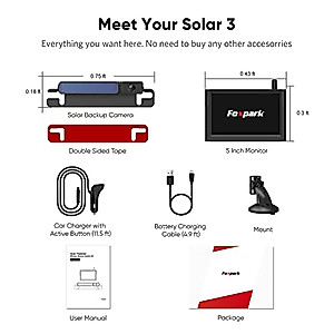 Solar Wireless Backup Camera for Car (1080P), 3 Mins DIY Installation, Foxpark Solar 3 Back Up Camera Systems Wireless 5 inch Car Monitor, IP69K 2 Channels Reverse Camera for Car, Truck, Van, RV