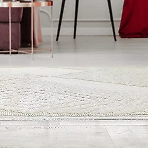 Antep Rugs Palafito 5x7 Geometric Shag Diamond High-Low Pile Textured Indoor Area Rug (White, 5'3" x 7'6")