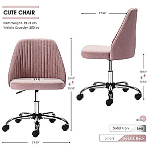 Home Office Chair - Armless Computer Desk Chair Adjustable Cute Modern Task Rolling Chair with Lumbar Support for Make Up,Small Space, Bed Room