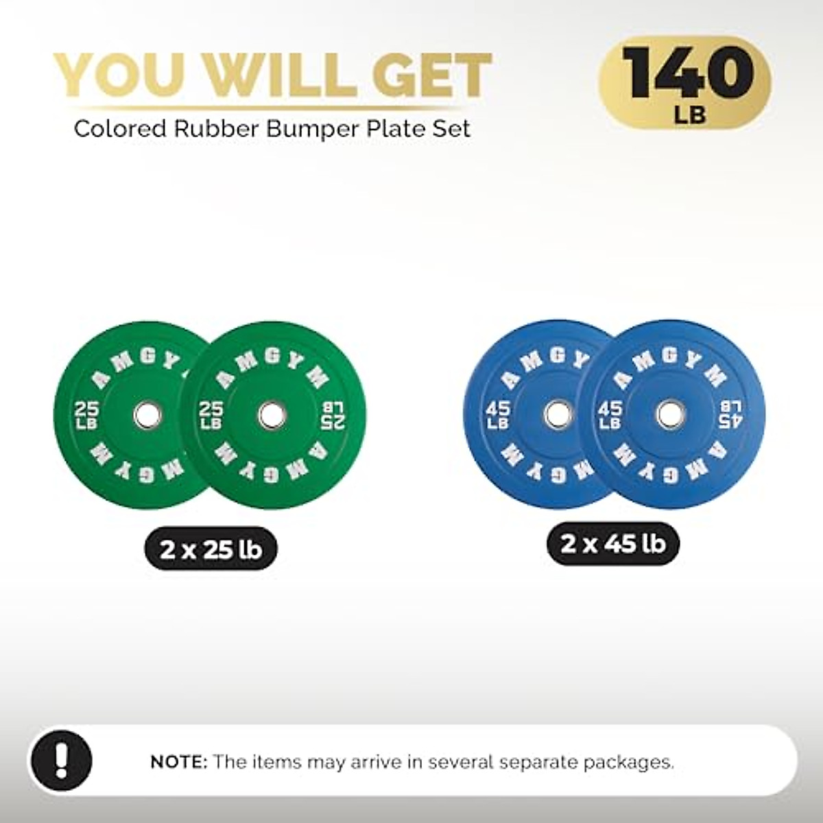 AMGYM Color Olympic Bumper Plate, Weights Plates, Bumper Weight Plate, Steel Insert, Strength Training(140lb set)