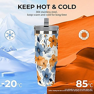 SYJTGDE Large Capacity Car Cup Blue And Orange Flowers Fashionable Upgrade Car Cup Advanced And Beautiful Travel Cup