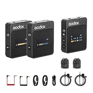 GODOX MoveLink M2 II 2.4GHz Wireless Lavalier Microphone (2 TX+1 RX+Charging Case), 100m (328ft.) Range, Noise Cancelling Mic, Wireless Microphone for PC, Record Interview, TikTok Vlog
