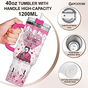 GEPOSTORE Valentines Gifts for Him Her, Horror Character 40 Oz Tumbler with Handle, Scary Cup, Halloween Movie Characters Mug, Gifts for Horror Fans