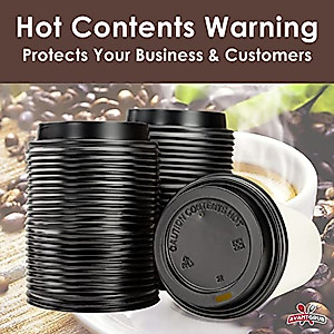 Anti-Spill, Recyclable Black Dome Lids, 100 Pk. Coffee Cup Lid for Portable Drinks. 3.45" Diameter, Fits 10, 12, 16, 20oz Disposable Paper Cups. Domed Plastic Covers for Takeout Tea, Espresso or Latte