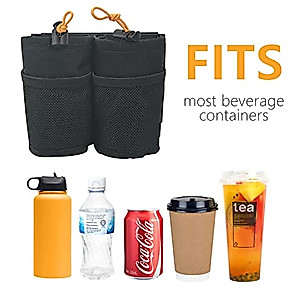 Luggage Travel Cup Holder Free Hand Drink Caddy Double Mesh Bag Design (Black)