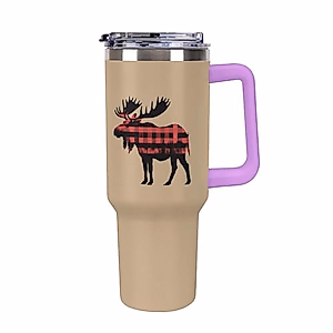 Plaid Moose Lumberjack Red Black 40 Oz Car Cup Stainless Steel Travel Mug Leak-Proof Insulated Tumbler with Handle Violet-style