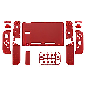 eXtremeRate Clear Red Front Back Plate for Nintendo Switch Console, NS Joycon Handheld Controller Housing with Full Set Buttons, Replacement Shell for Nintendo Switch - Switch NOT Included