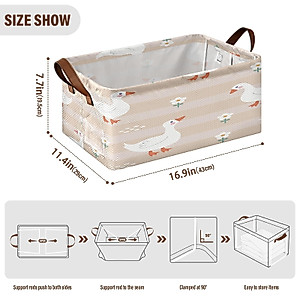 Exnundod Cute Goose Flowers Storage Bins Duck Stroage Basket with Metal Frames Collapsible Storage Bin with Handles Organizing Closet Blanket Toys, 1PC