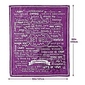 Get Well Soon Gifts, Feel Better Gifts for Women, After Surgery Recovery Gifts for Women, Healing Thoughts Blanket Gifts, Purple Inspirational Positive Energy Flannel Fleece Blanket 60x50inch