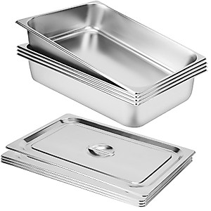 4 Pack Hotel Pans, 1/1 Full Size 4’ Deep Steam Table Pan with Lid, 21" L x 13" W Commercial Stainless Steel Pan Food Containers, Catering Supplies Buffet Display