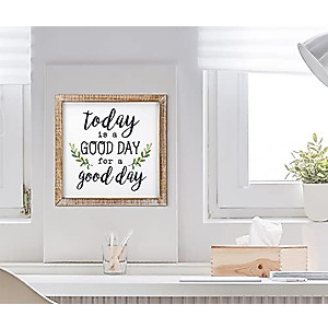 SANY DAYO HOME Today is A Good Day to Have A Good Day Inspirational Sayings Wall Decor Signs 12 x 12 inch Rustic Wood Framed Modern Farmhouse Wall Hanging Art (with Leaves)