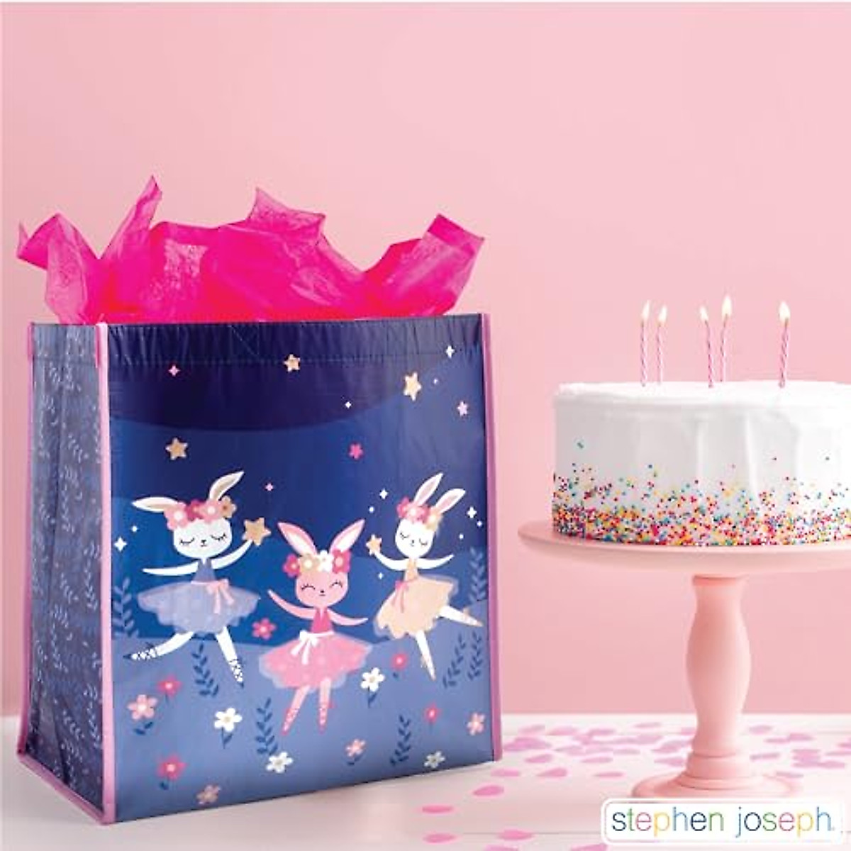 Stephen Joseph, Large Recycled Gift Bag with Handles, Kids, Reusable, Birthday Party Gift Bag, Shopping Bag