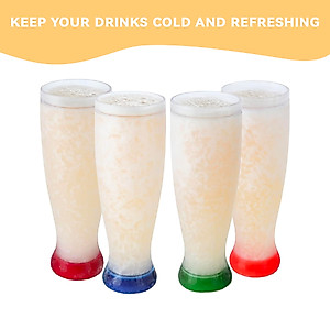 Lily's Home Freezer Beer Mugs, Double Wall, Insulated with Liquid Gel Plastic Freezable Glasses, 16 oz Glass for Freezer, Chiller Frosty Cup, Frozen Ice Freezy Mug, Freezer Cups. Pilsner. Set of 4