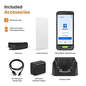 IDWare 9000 ID Passport Scanner – Touchless Handheld Scanning Solution with VeriScan Basic Software for Age Verification & Visitor Management – Free Charging Cradle, Screen Protector & Wrist Strap