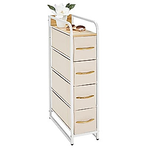 mDesign Slim Steel Frame Organizer Dresser Unit, 4 Removable Fabric Drawers/Metal Top, Furniture for Entryway, Hallway, Bedroom, Office, Closet Organization, Lido Collection, Cream/White